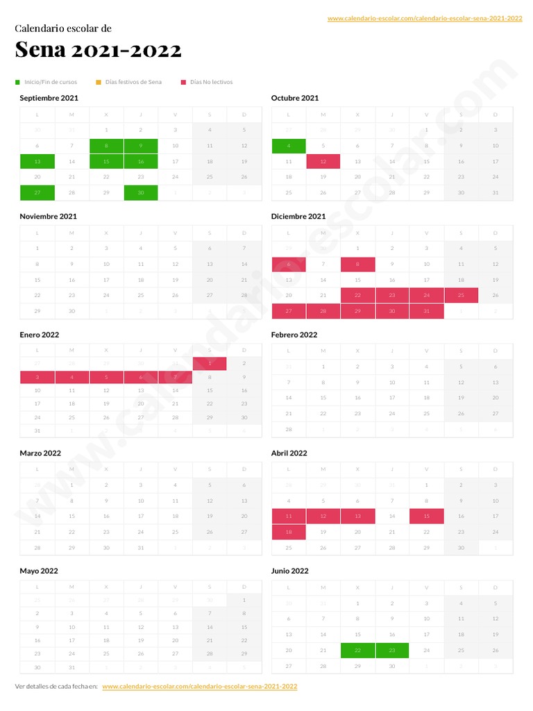 Calendario Escolar Sena 2021 2022 PDF | PDF