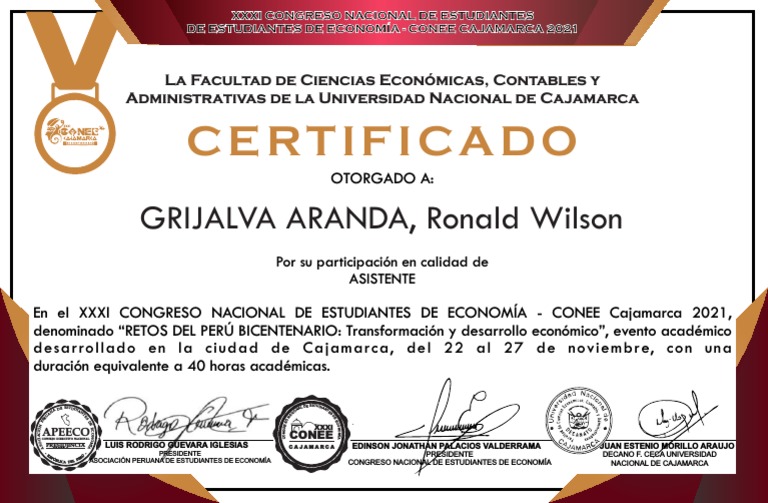 Certificado Conee Cajamarca 2021 | PDF