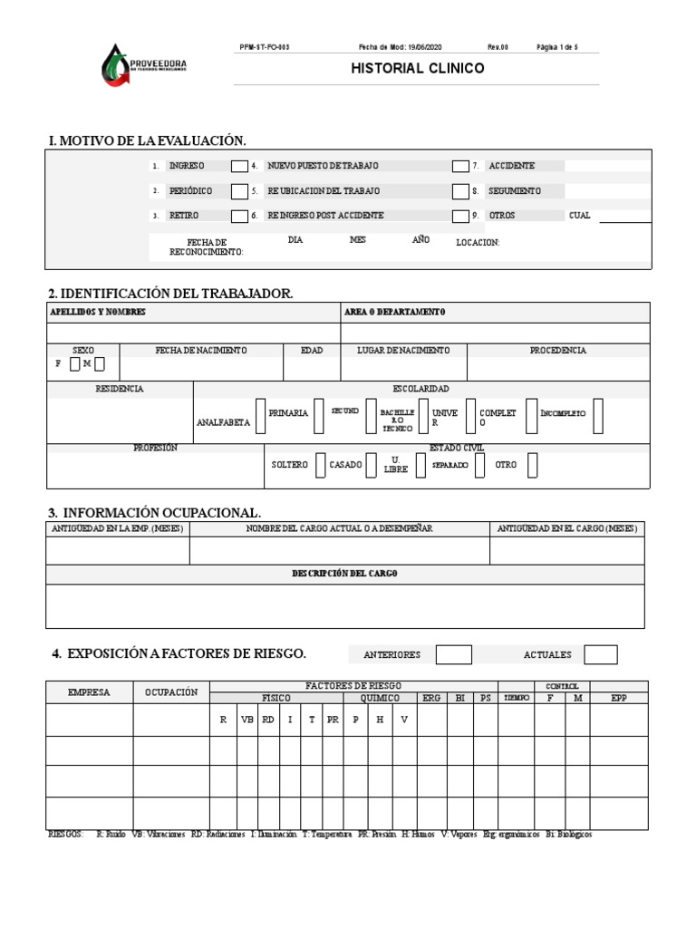 PFM-ST-FO-003 Historial Clinico | Descargar gratis PDF | Enfermedades y trastornos humanos ...
