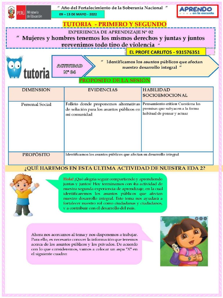 Experiencia de Aprendizaje 02 - Actividad 04 1ero y 2do Grado - Tutoria | PDF