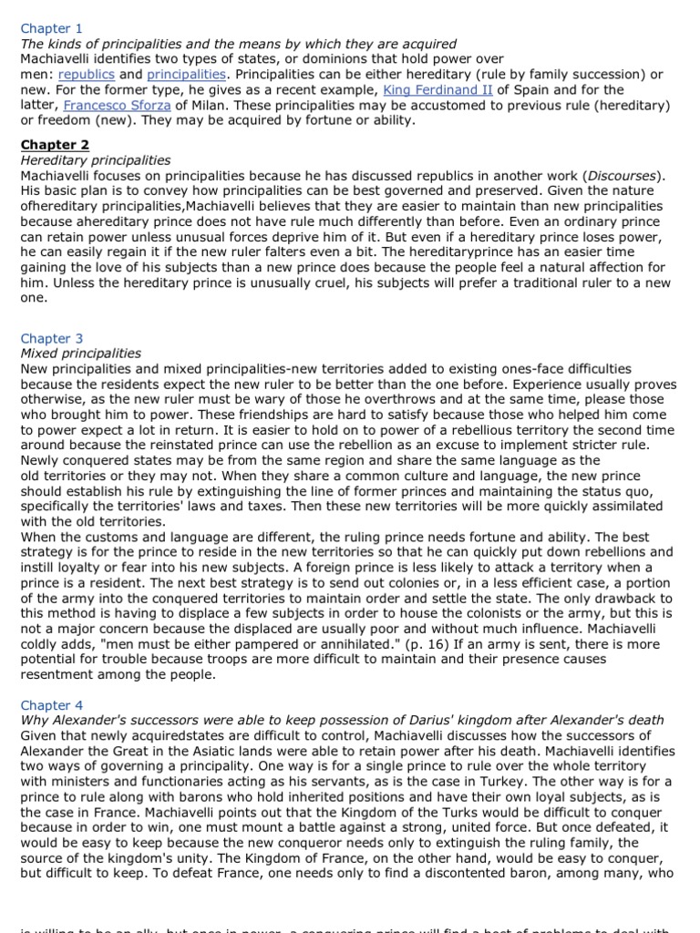 Summary by Chapter | PDF | The Prince | Niccolò Machiavelli