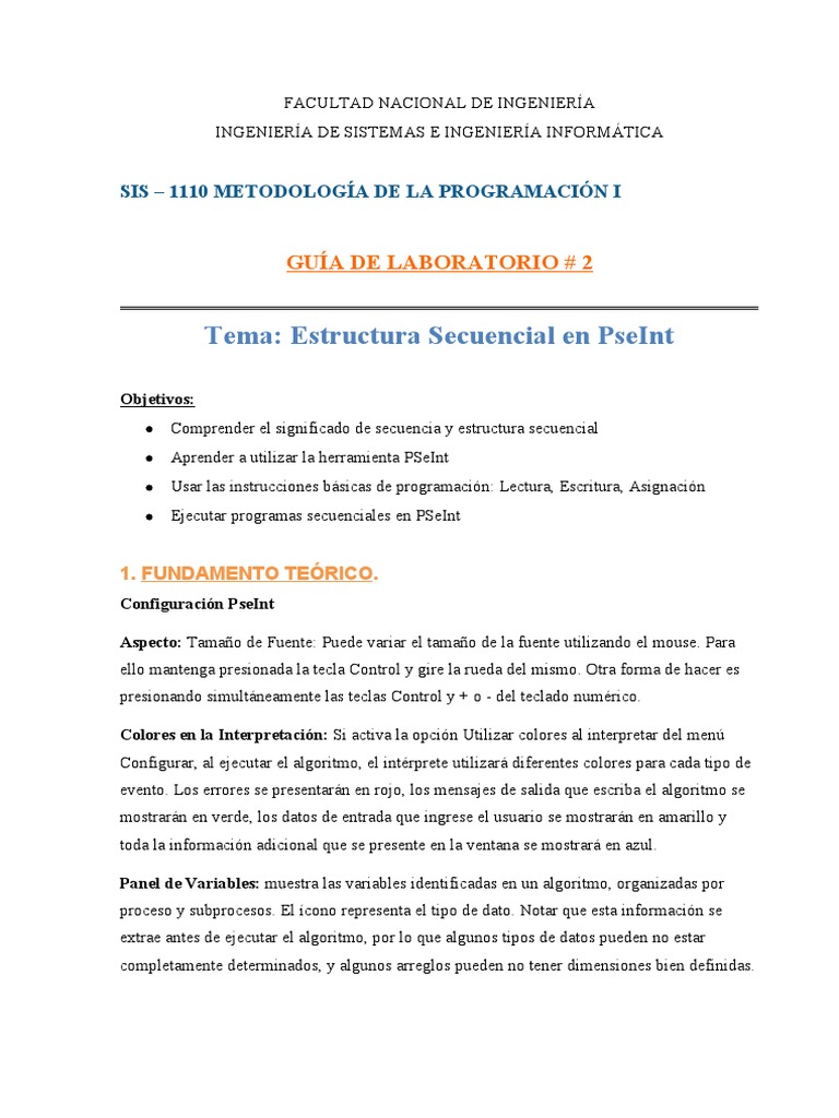 Optimized Title for Lab Guide on Sequential Structure in PSeInt | PDF | Algoritmos | Tipo de datos