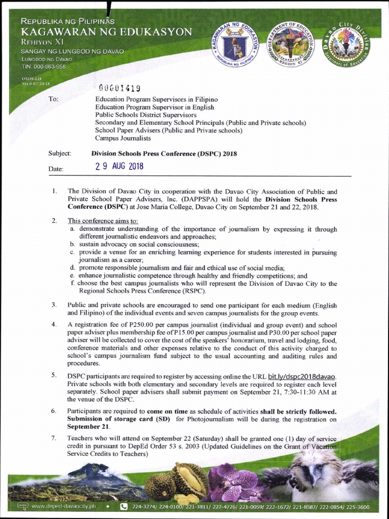 2018 DM No. 1419 DIVISION SCHOOLS PRESS CONFERENCE DSPC 2018 | PDF