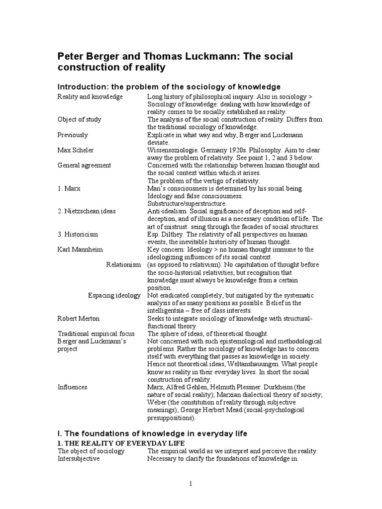 Peter Berger and Thomas Luckmann: The Social Construction of Reality ...