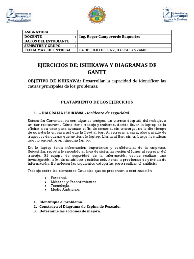 Deber No 2 Ejercicios de Ishikawa y Gantt | PDF | Hotel