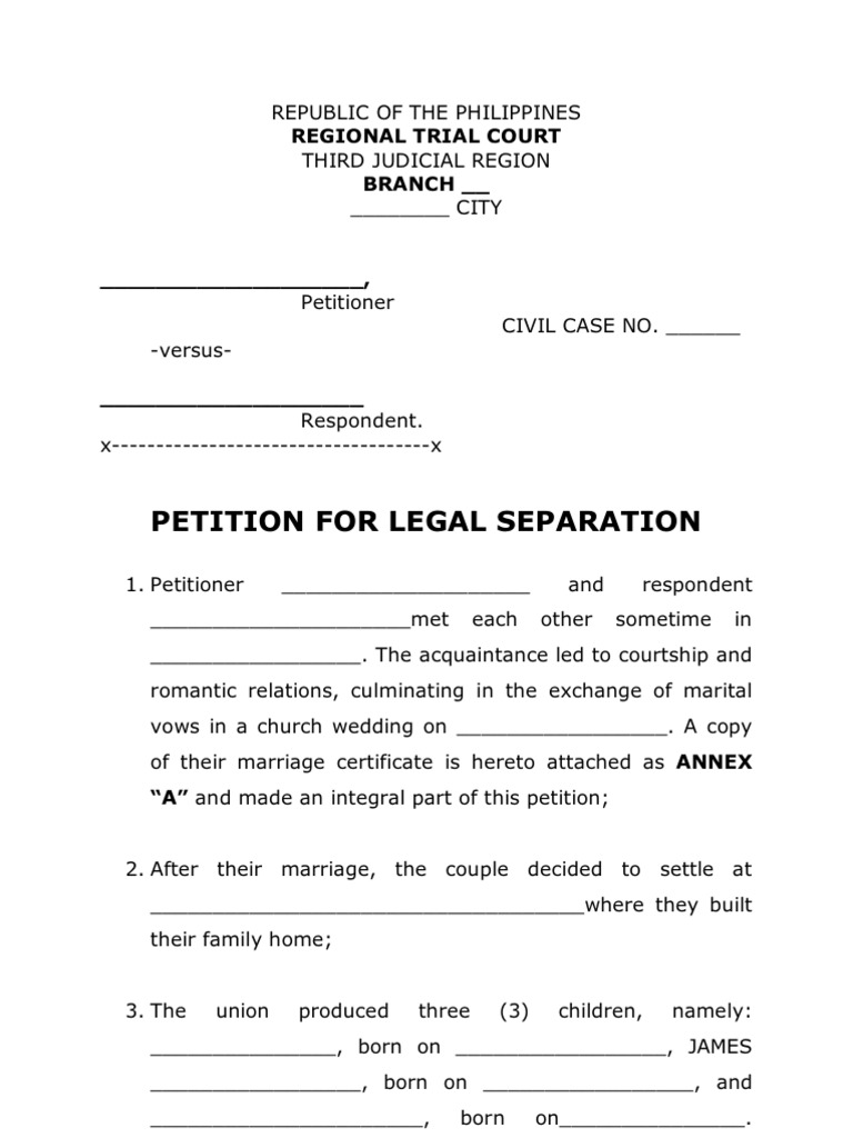 Petition For Legal Separation (Legal Form) | PDF | Marriage | Kinship ...