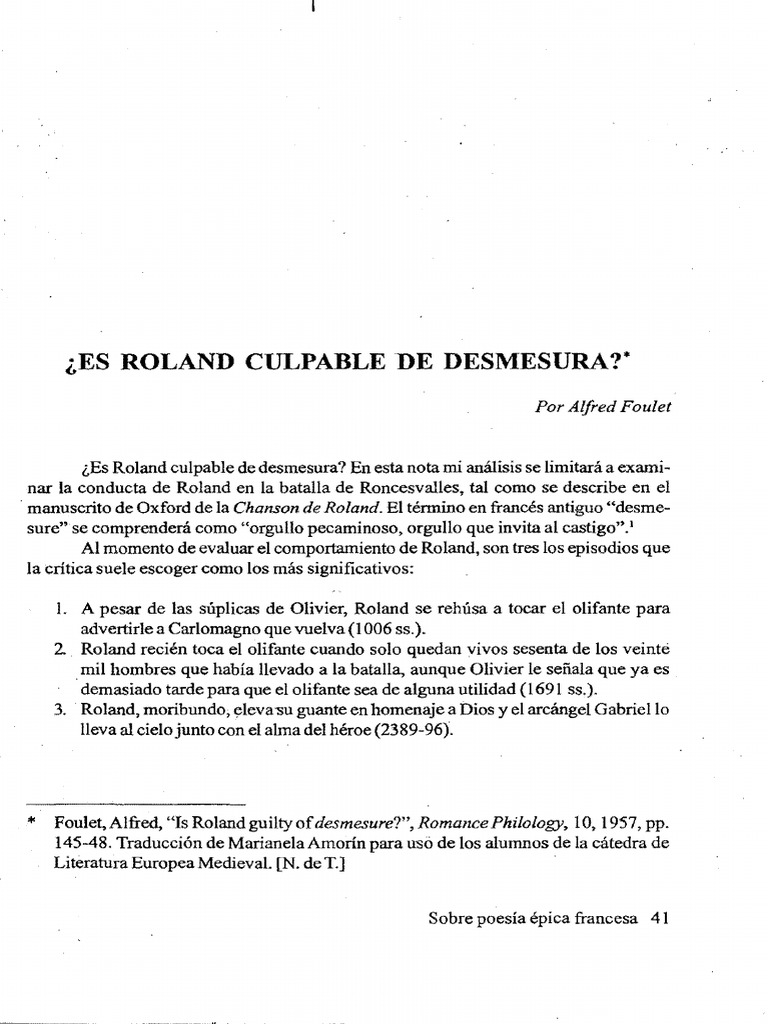 5 - Foulet, Alfred - Es Roland Culpable de Desmesura | PDF