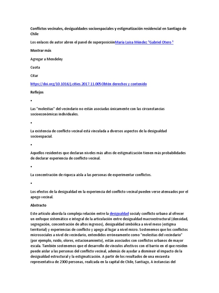 Méndez, M. L., & Otero, G. (2018). Neighbourhood Conflicts, Socio ... Méndez, M. L., & Otero, G. (2018). Neighbourhood Conflicts, Socio ...