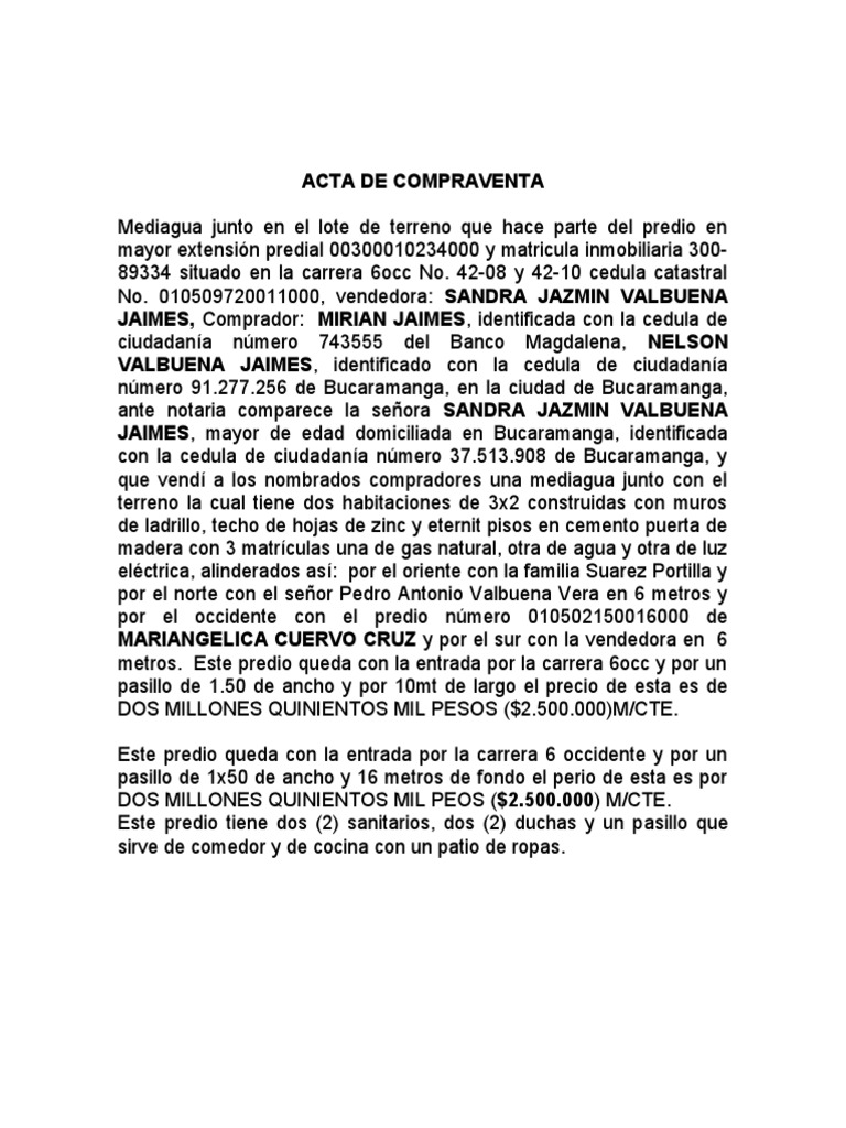 Acta de Compraventa | PDF
