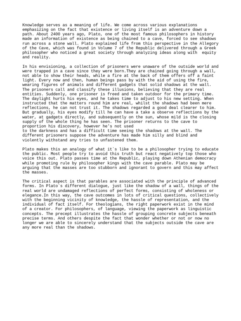 Plato’s Allegory of the Cave | PDF | Plato | Philosophical Theories