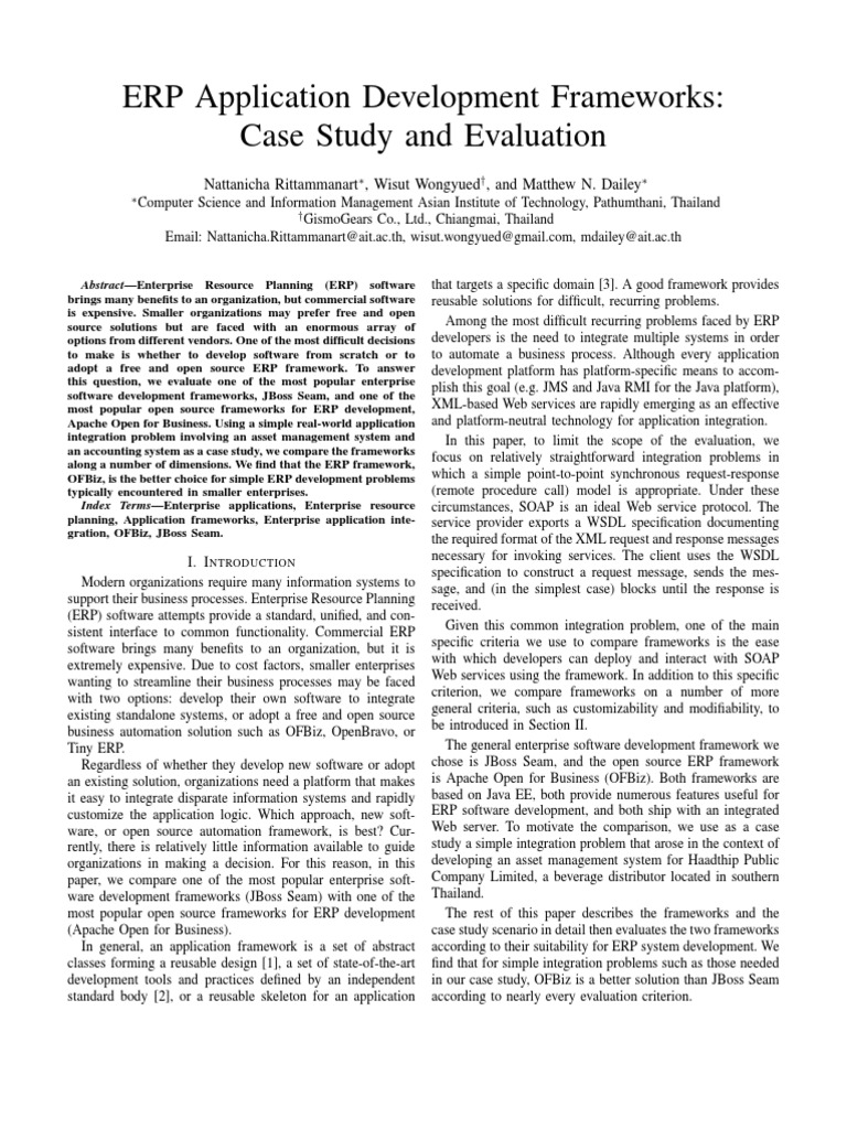 Erp Application Development Frameworks Case Study and Evaluation 3967 ...
