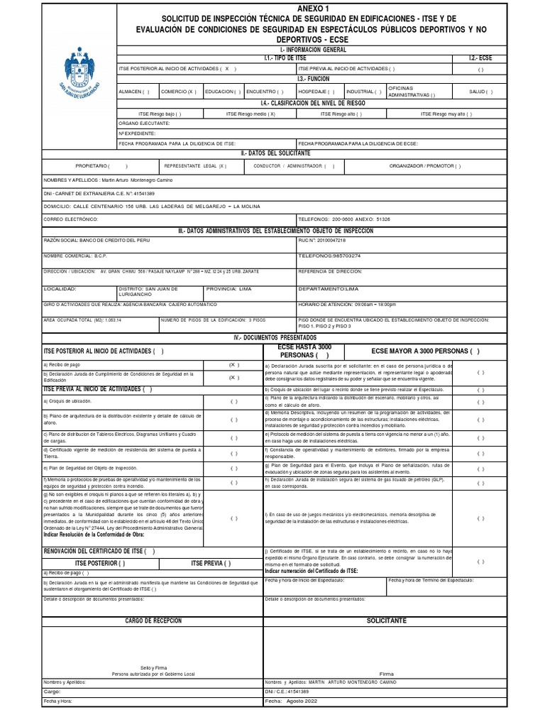 Anexo 1 Formato de Solicitud ITSE ECSE 2 | PDF