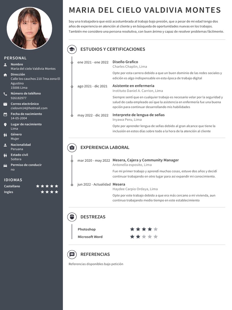 CV Maria Del Cielo Valdivia Montes #1 | PDF | Lima