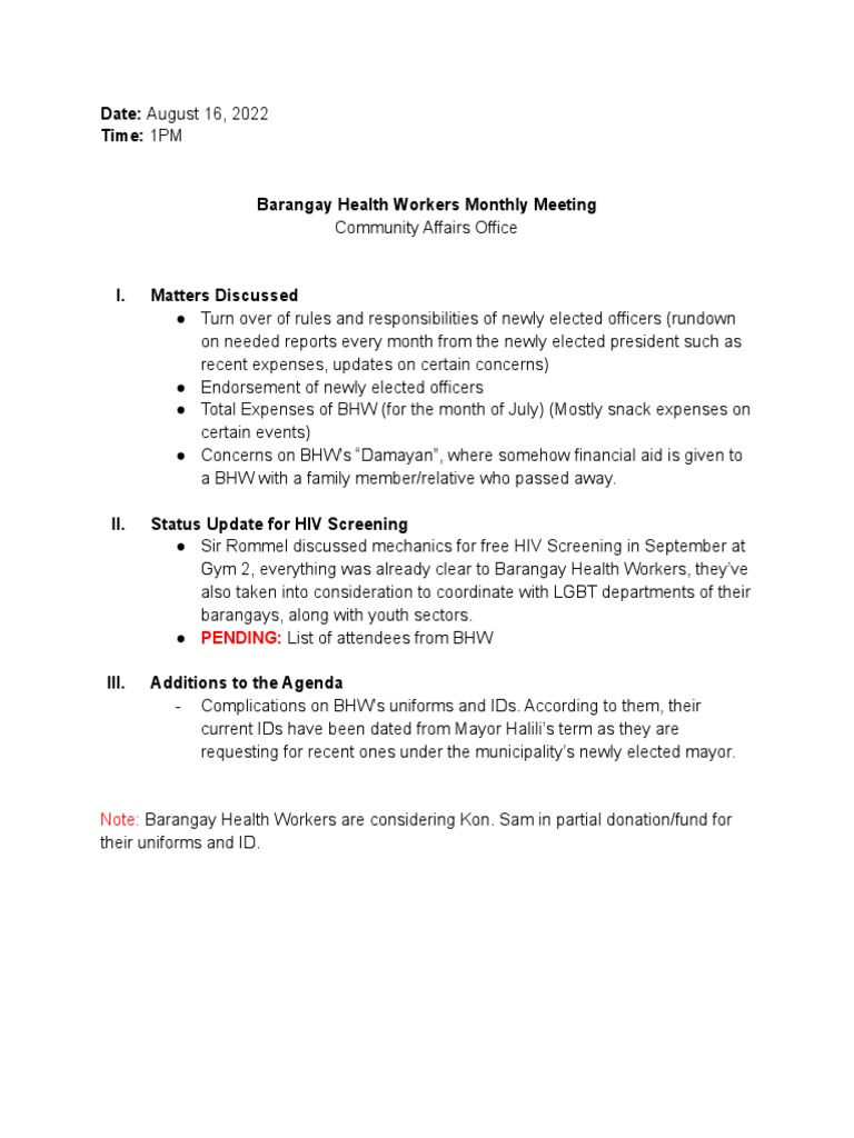 BHW Meeting_Minutes | PDF