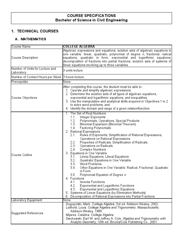 Annex III - BSCE Course Specs (Jan. 25, 2007) - Approved | PDF ...