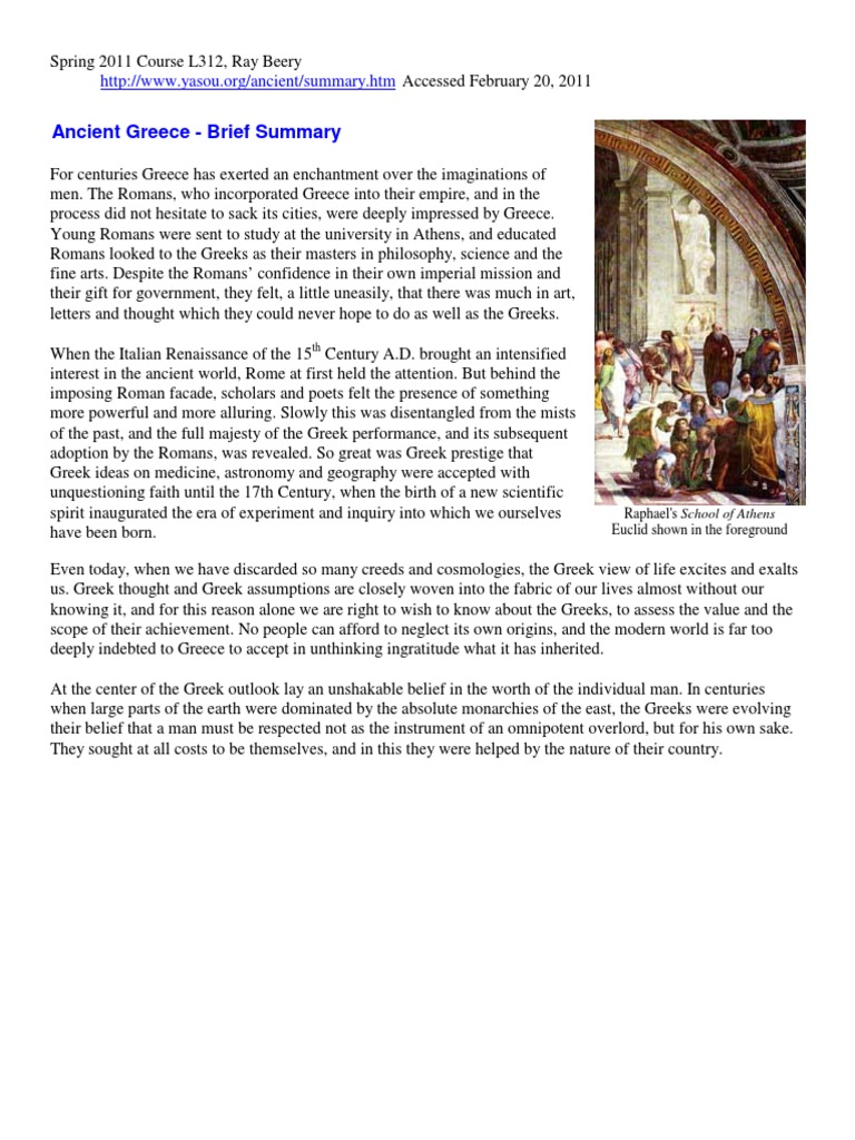 Ancient Greece - Brief Summary: Raphael's School of Athens Euclid Shown in The Foreground | PDF ...