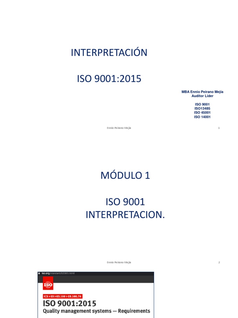 Modulo 1 Iso 9001 Interpretacion - Ennio Peirano - Presentacion | PDF ...