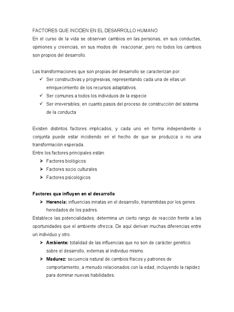 Factores Que Inciden en El Desarrollo Humano | PDF | Ciencia y matemáticas