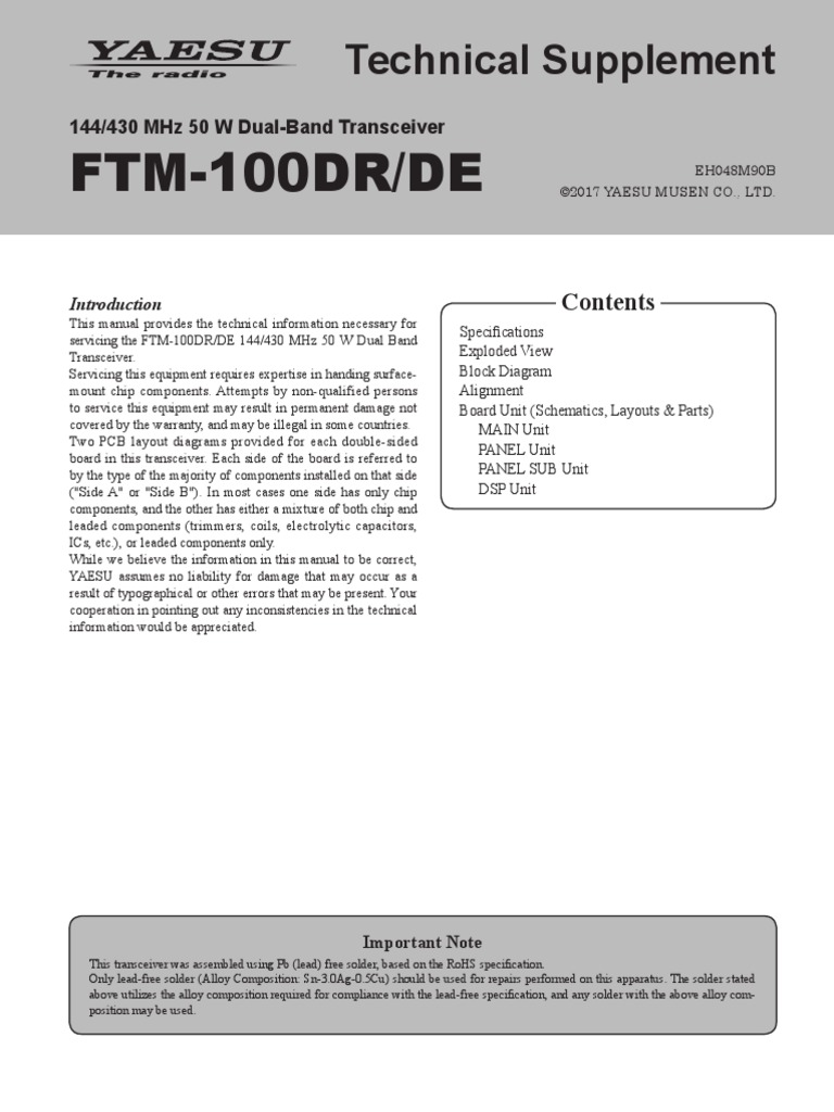 FTM 100DR Dualband Transceiver Technical Supplement en | PDF | Frequency Modulation | Power Supply