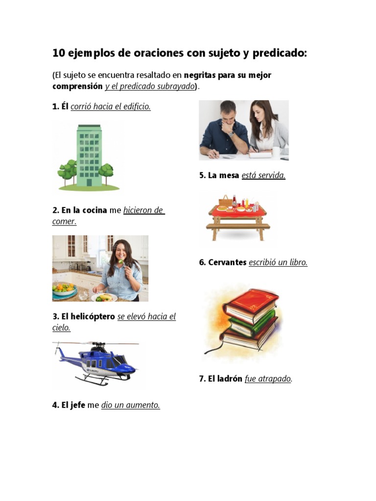 10 Ejemplos De Oraciones Con Sujeto Y Predicado Pdf Narrativa De La