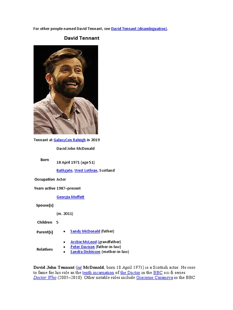 For Other People Named David Tennant, See | PDF | Doctor Who