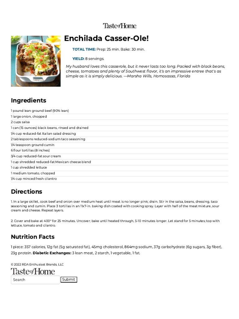 Casserole Enchilada Casser-Ole! Recipe - How To Make It | PDF ...