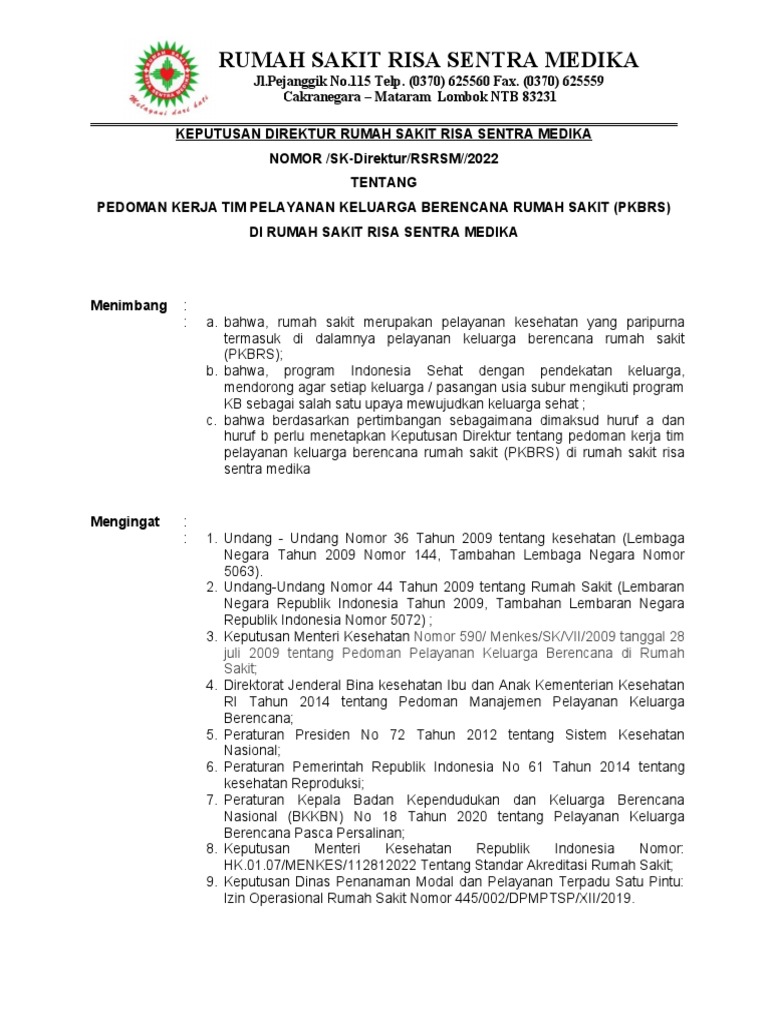 SK Pedoman Kerja PKBRS | PDF