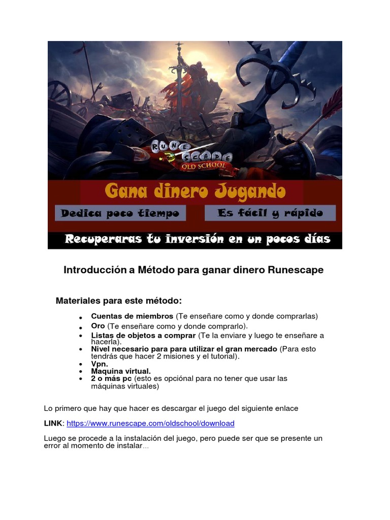 Introducción A Método para Ganar Dinero Runescape | PDF | Estadísticas