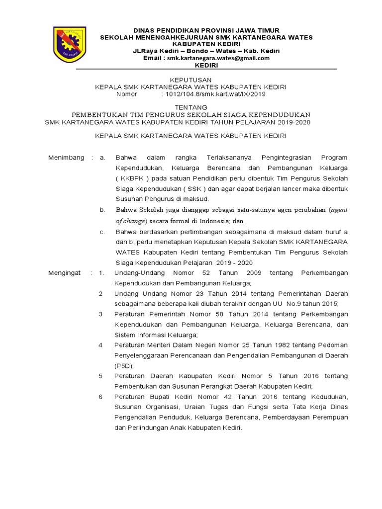 SK SSK - SMK Kartanegara | PDF