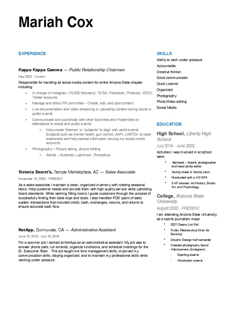 Mariah Cox Resume 2022 4 2 | PDF | Social Media | Popular Culture ...