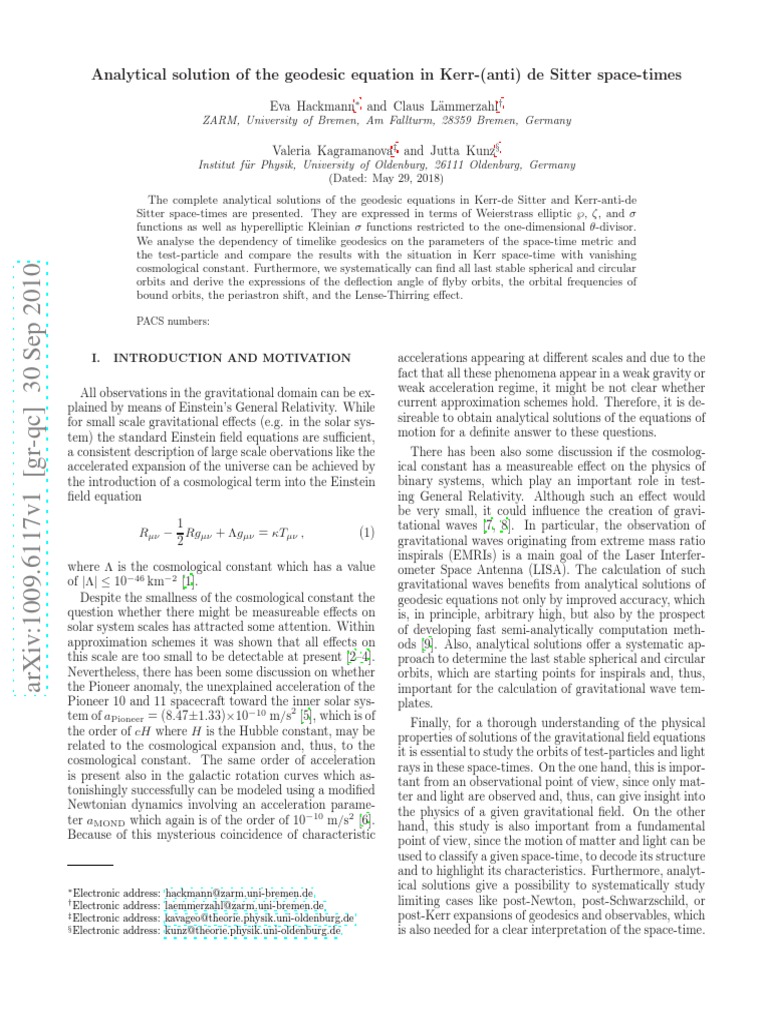 Analytical Solution of The Geodesic Equation in Kerr - (Anti) de Sitter ...