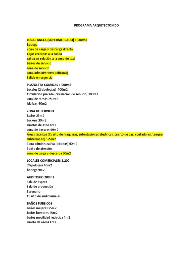 PROGRAMA ARQUITECTONICO - Centro Comercial | PDF