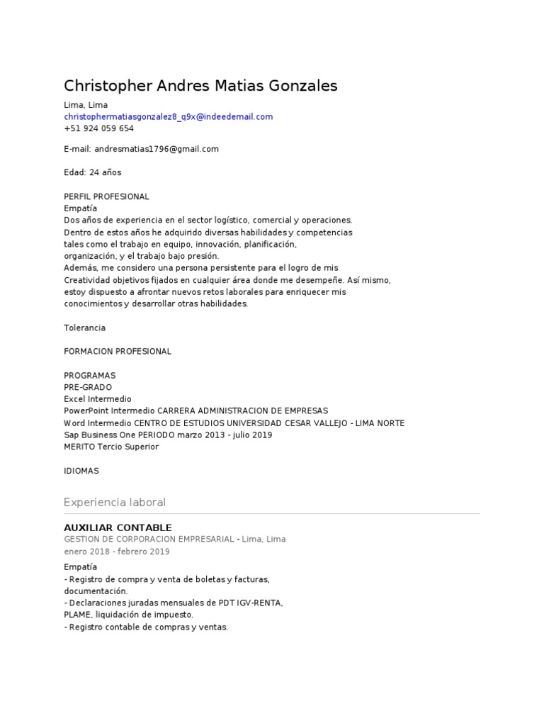 Perfil Profesional de C. Gonzales | PDF | Negocios | Relaciones ...