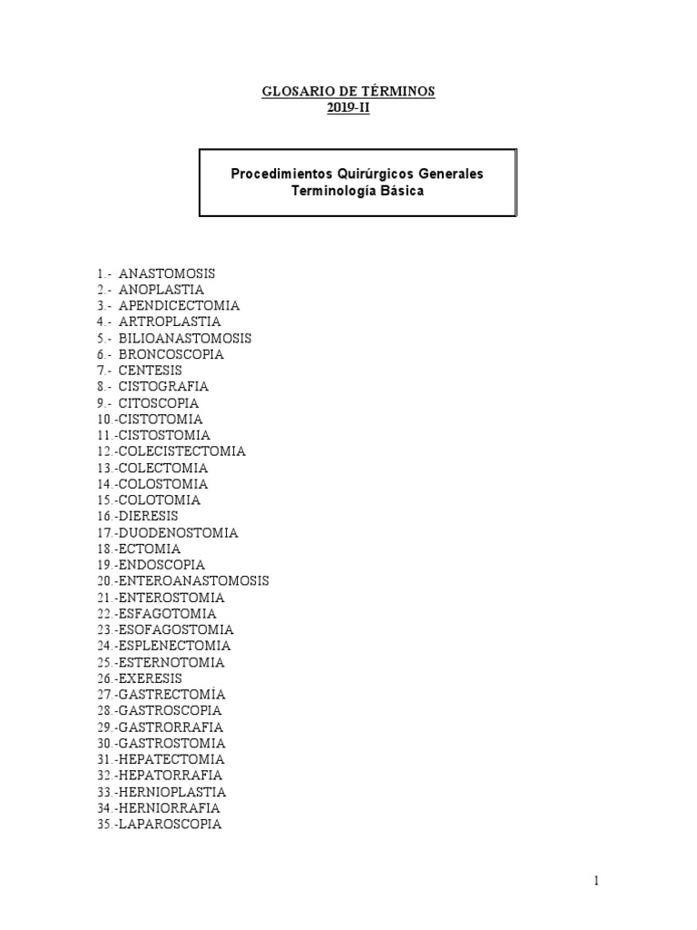 2019 - II Unefa Med QX II Glosario de Terminos Objs 5 y 6 (U-I) | PDF | Especialidades Medicas ...