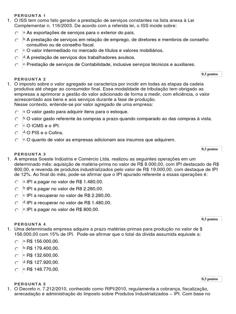 Quest Sem Resp | PDF | Impostos | Economias