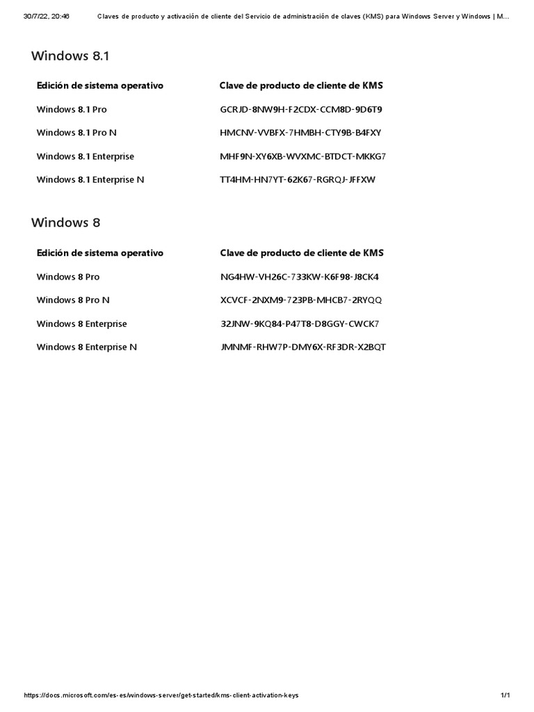 Claves de Producto y Activación de Cliente Del Servicio de Administración de Claves (KMS) para ...