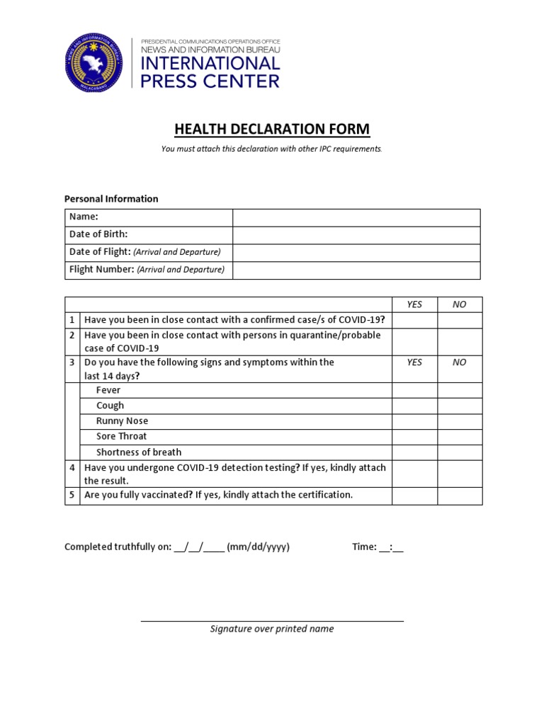 Ipc Health Declaration Form | PDF | Social Science | Law