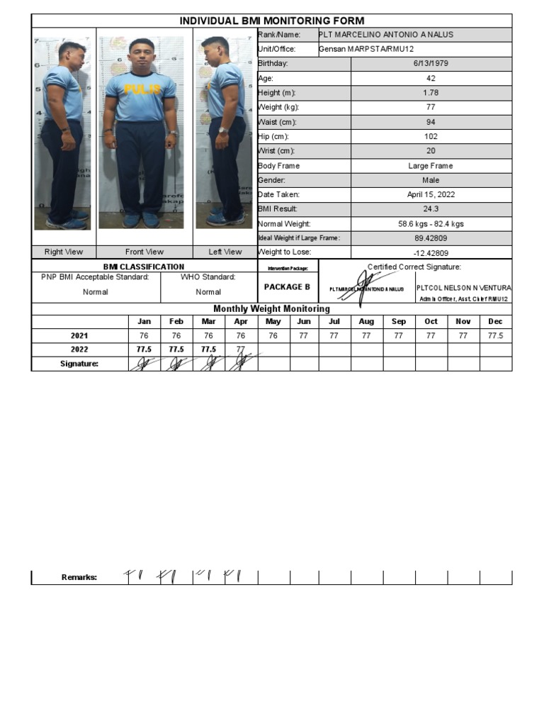 Individual Bmi Monitoring Form | Descargar gratis PDF | Body Mass Index ...
