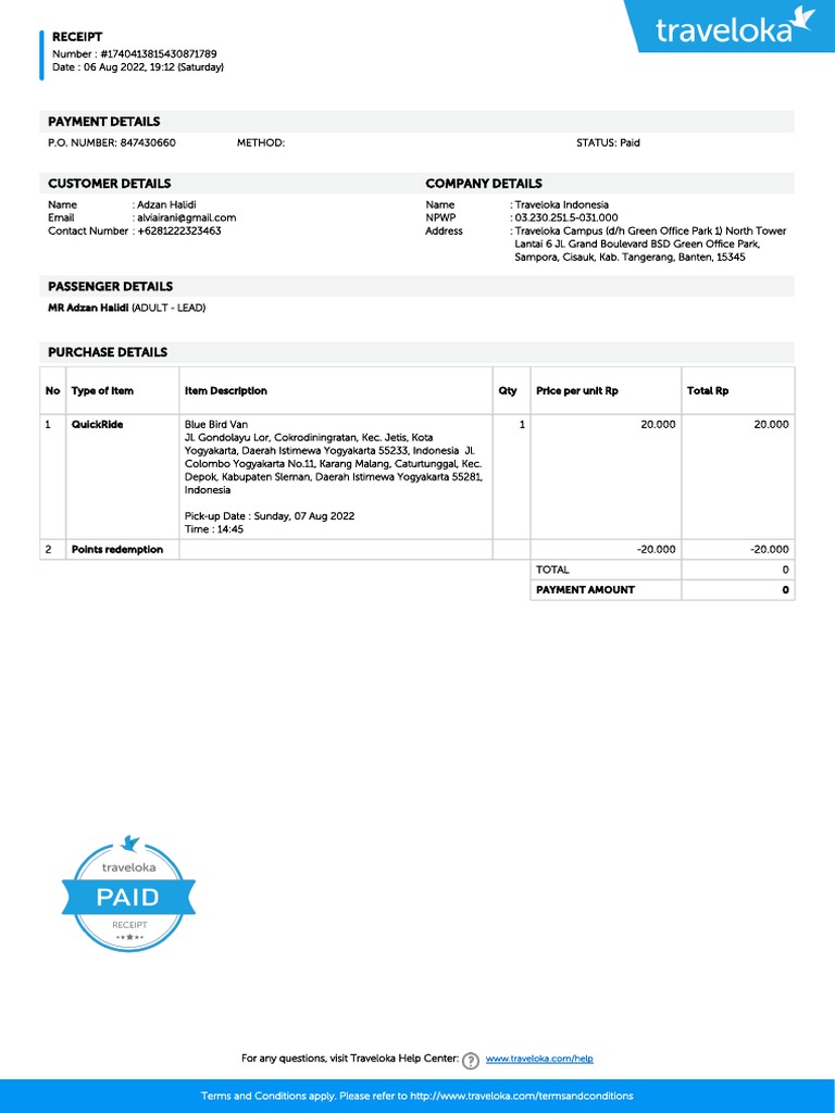 Receipt Traveloka | PDF | Market (Economics)