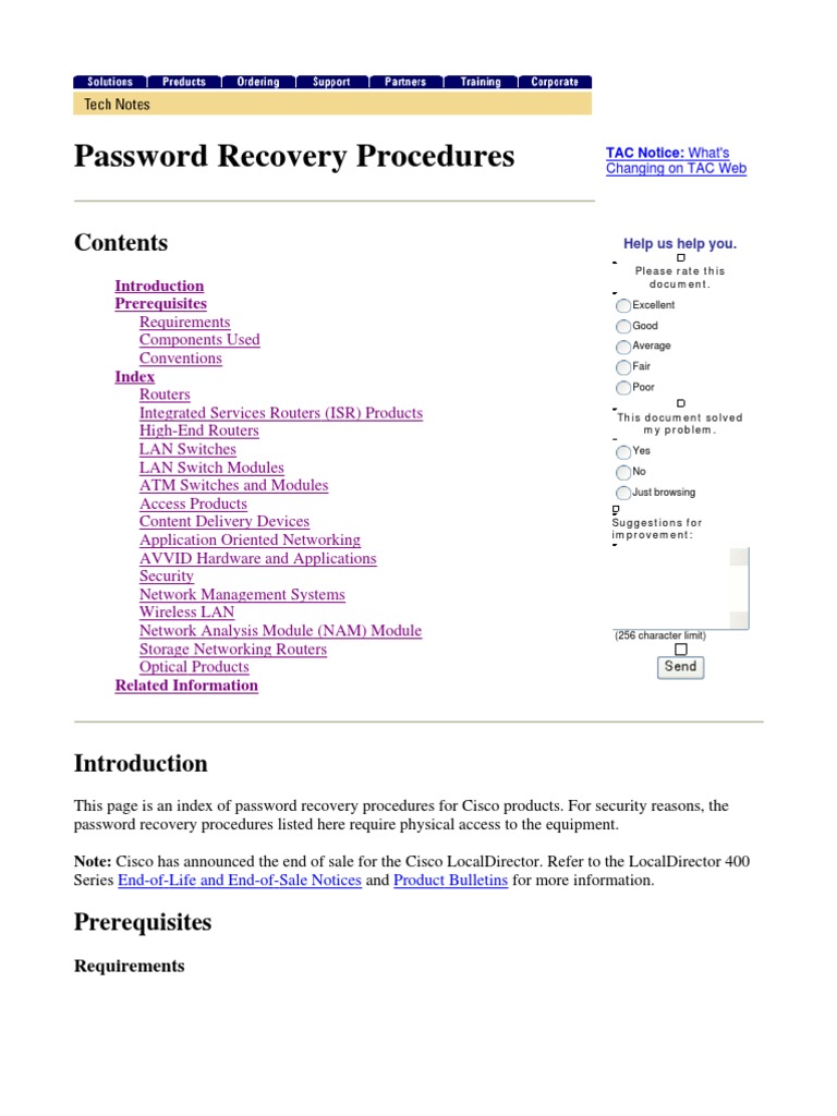 Password Recovery Procedures | Download Free PDF | Cisco Systems ...