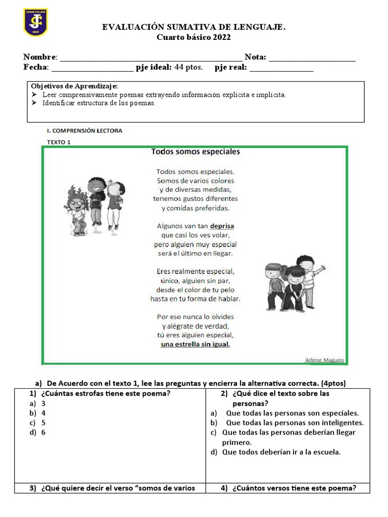 Estructura de Poemas en Evaluación | PDF | Artes del Lenguaje y ...