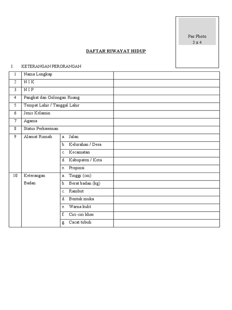 Format Daftar Riwayat Hidup | PDF