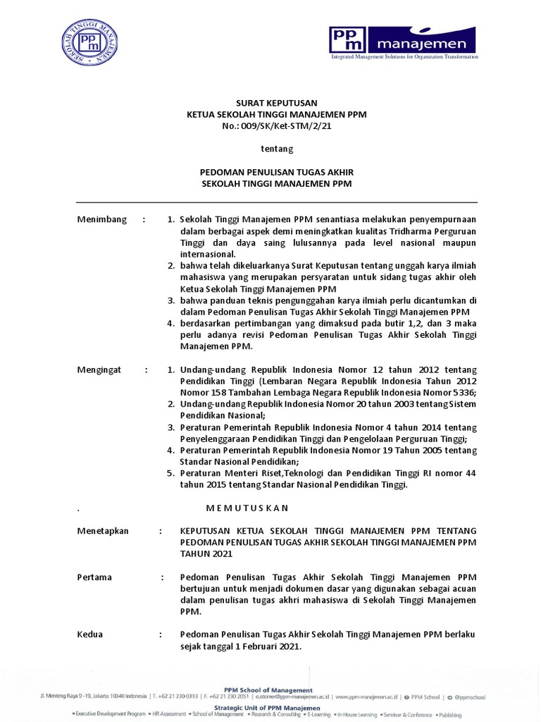 Pedoman Penulisan Tugas Akhir Sekolah Tinggi Manajemen PPM | PDF