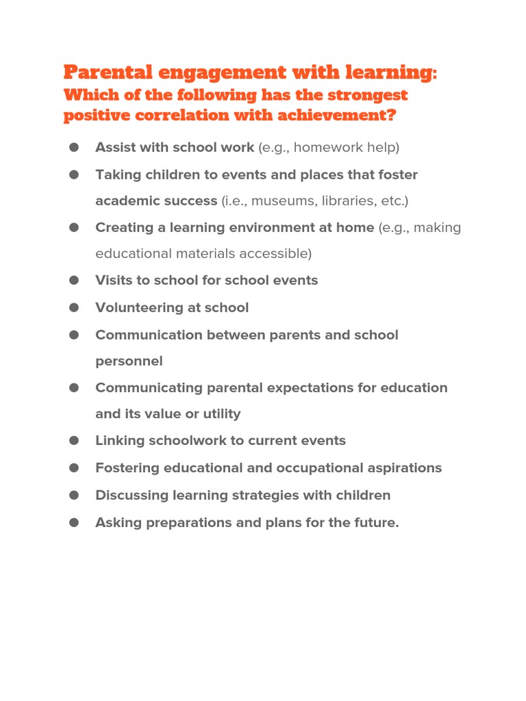 Parental Engagement Handout | PDF | Teachers | Mindset