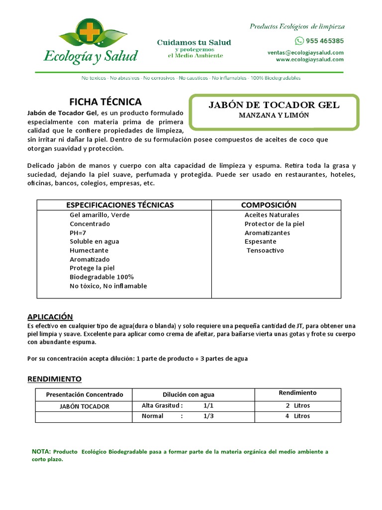 Ficha Técnica Jabón de Tocador Gel | PDF