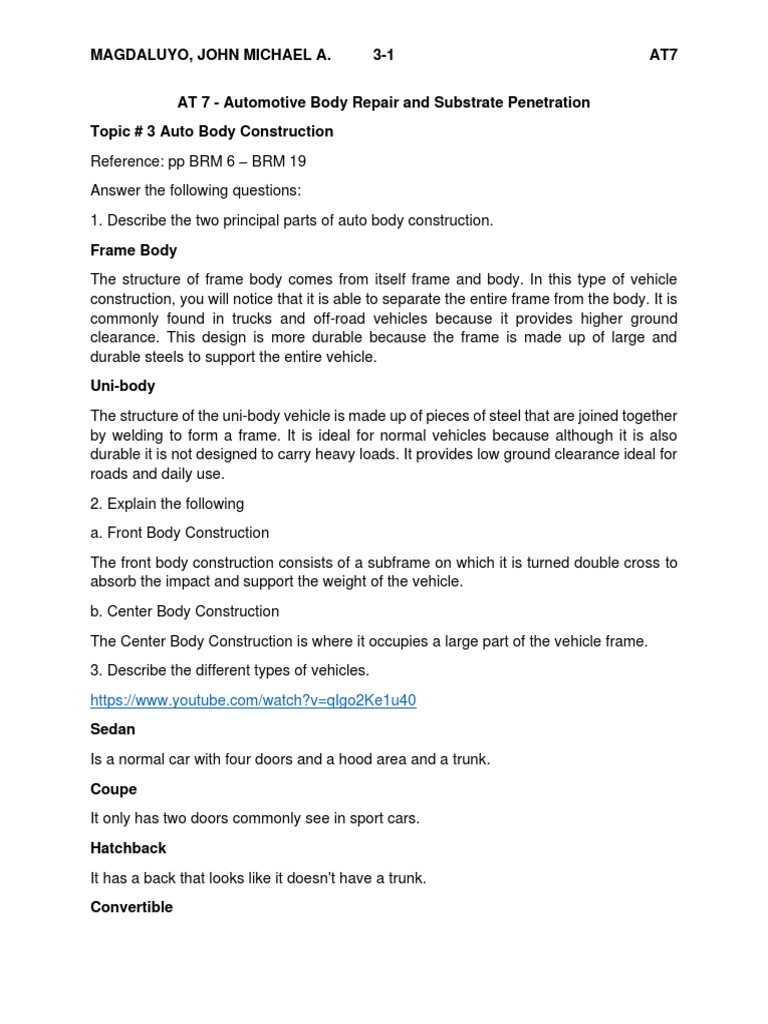 An Analysis of Auto Body Construction Types and Vehicle Classifications ...