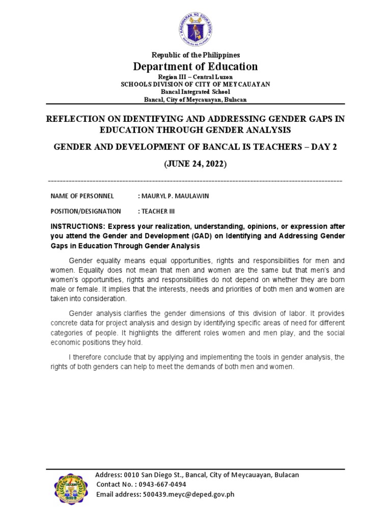 Bancal is Gad Day 2 Reflection Maulawin Mauryl p. | PDF