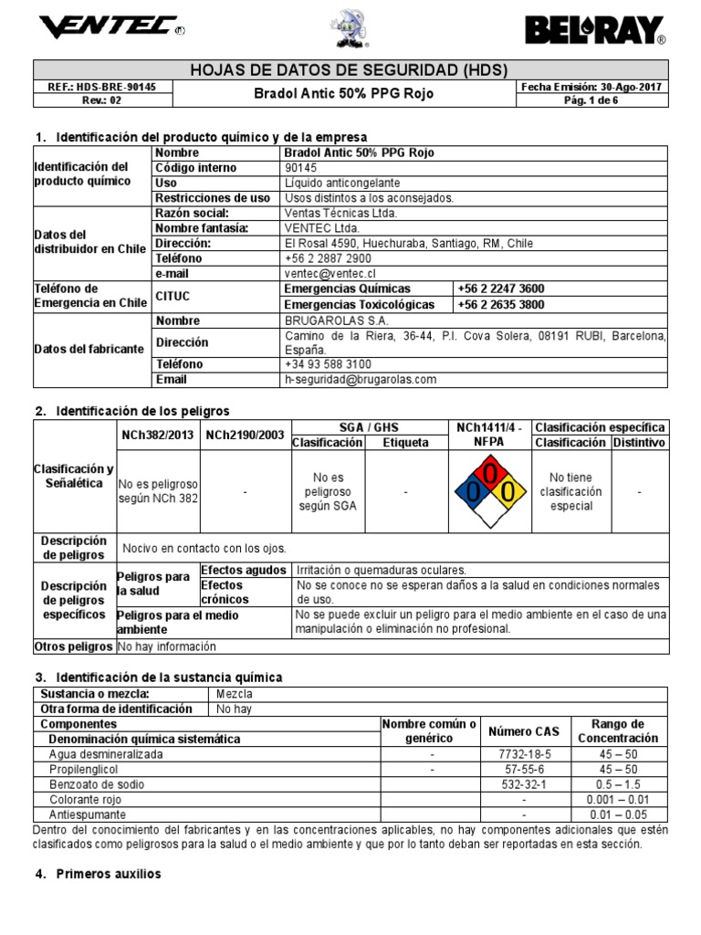 HDS Bradol Antic 50% PPG Rojo líquido anticongelante | PDF | Agua ...