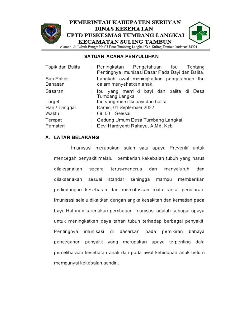 SAP Imunisasi Tumbang Langkai | PDF