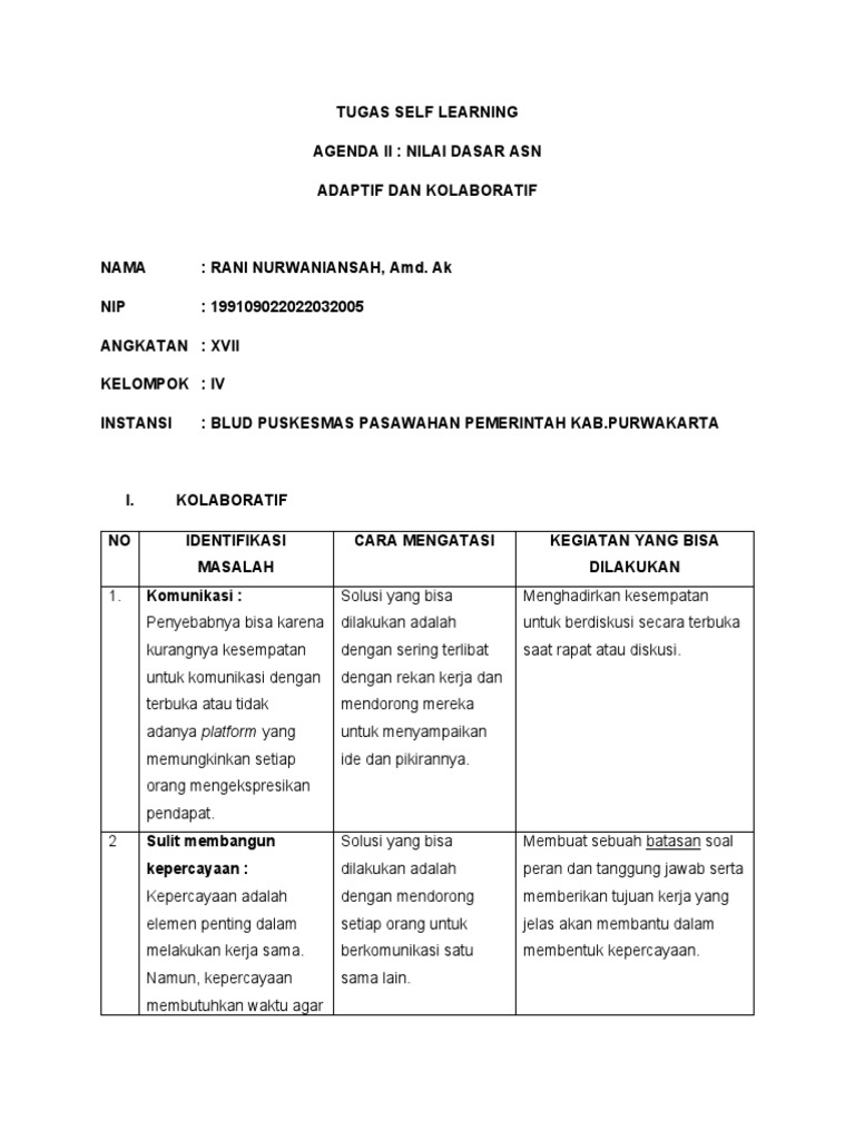 Tugas Self Learning Kolaborasi Dan Adaptif | PDF